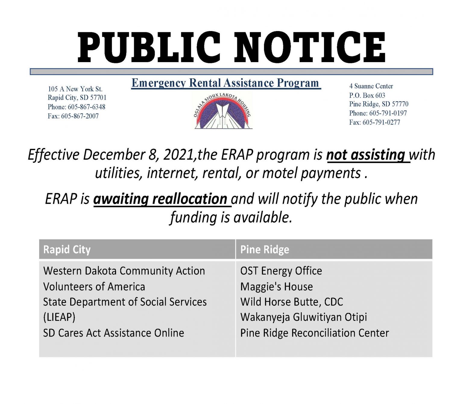 Public Notice: Emergency Rental Assistance Program – OGLALA LAKOTA ...